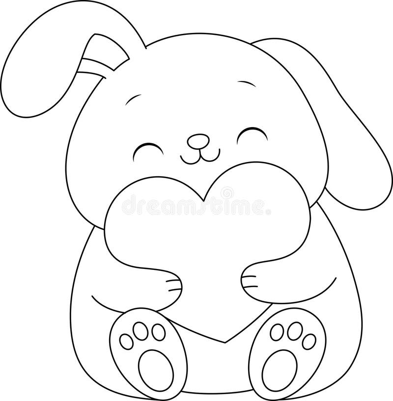The Rabbit Hugs the Heart, Valentine S Coloring Page Stock Vector ...