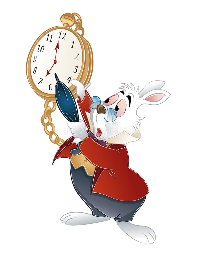 Rabbit in a Hurry Running To Wonderland Pointing To Time Stock Vector ...