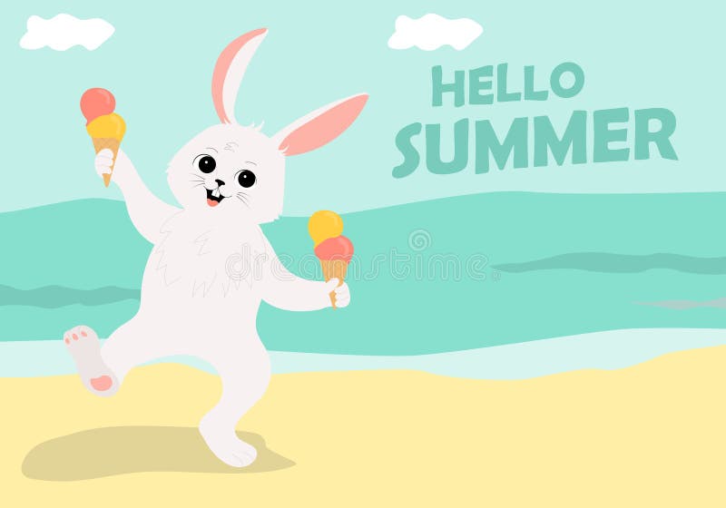Rabbit with Ice Cream on a Beach Stock Vector - Illustration of beach ...