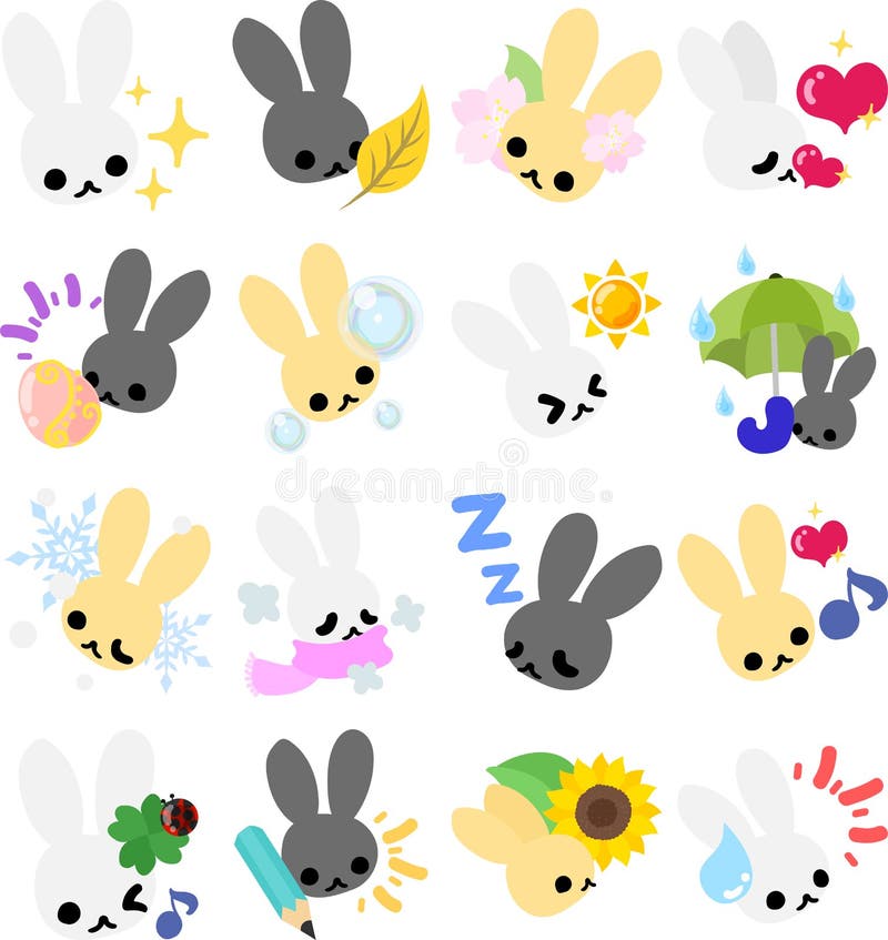 The Icons of Rabbits in Various Expressions Stock Vector - Illustration ...