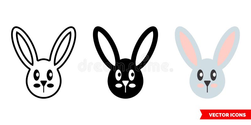 Rabbit Icon of 3 Types Color, Black and White, Outline. Isolated Vector ...