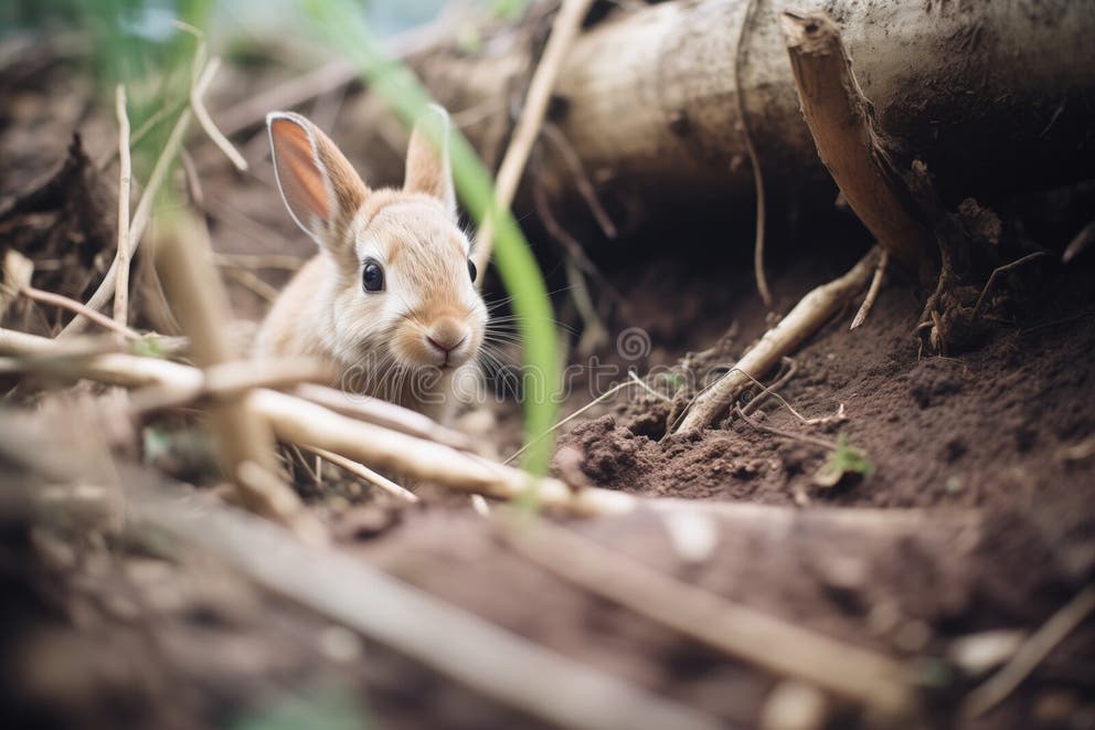 Rabbit Inside Burrow Peering Out Stock Photo - Image of entrance ...