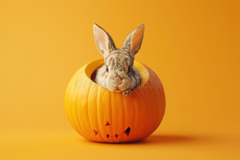 A Rabbit is Inside a Pumpkin with Generative AI Stock Photo - Image of ...
