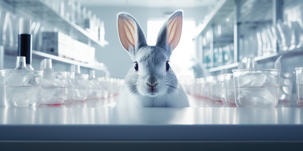 Rabbit Inside a White Pharmaceutical Laboratory Looking To the Camera ...