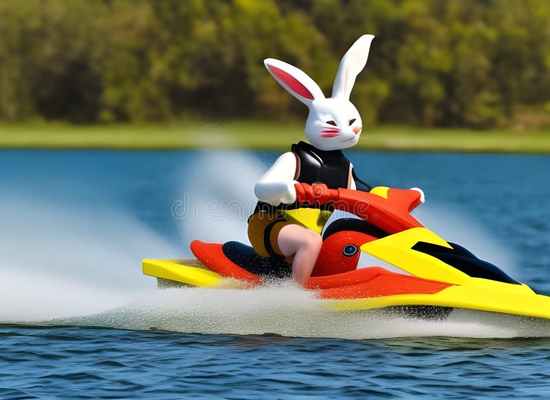 Rabbit on Jet Ski stock illustration. Illustration of recreation ...