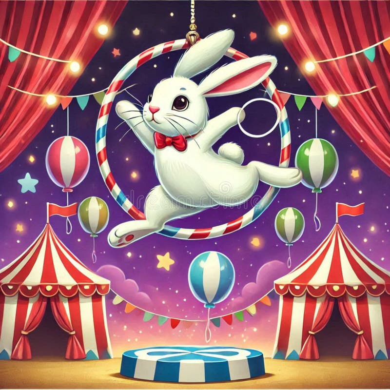 Rabbit Jumping through Hoop at Circus Cartoon Illustration Stock ...