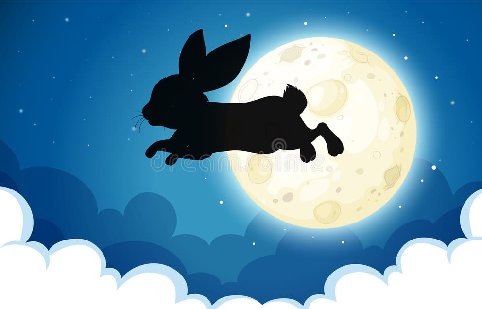 A Rabbit Jumping Over Full Moon Stock Vector - Illustration of ...