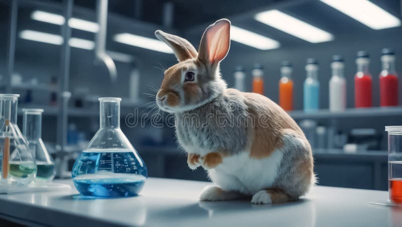 Rabbit in the laboratory stock illustration. Illustration of ...