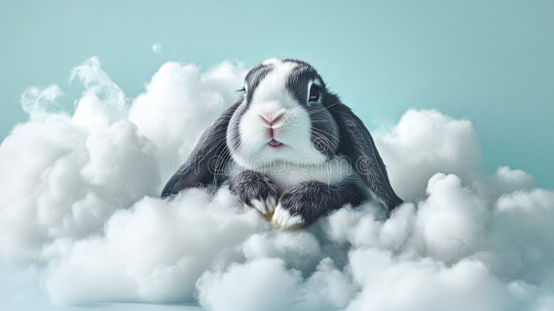 A Rabbit is Laying on a Cloud of White and Gray Cotton. Quality Stock ...
