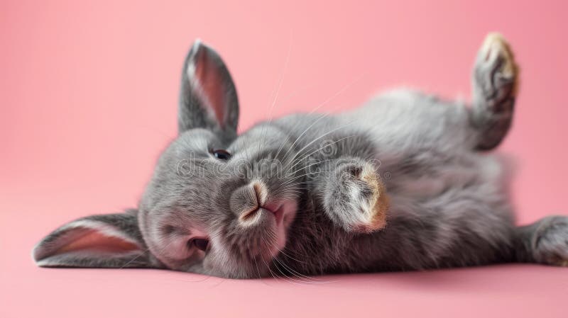 A Rabbit is Laying on a Pink Background Stock Photo - Image of portrait ...