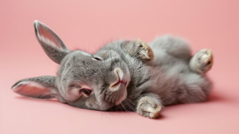 A Rabbit is Laying on a Pink Background Stock Photo - Image of pretty ...