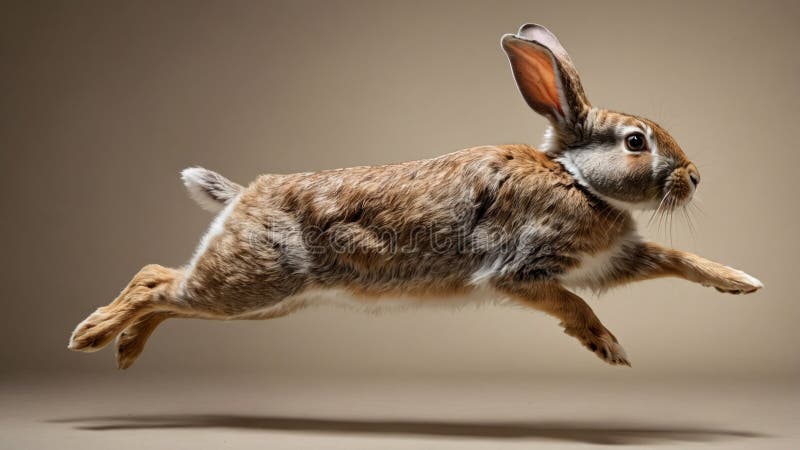 A Rabbit Leaping Gracefully Against a Neutral Background, Showcasing ...