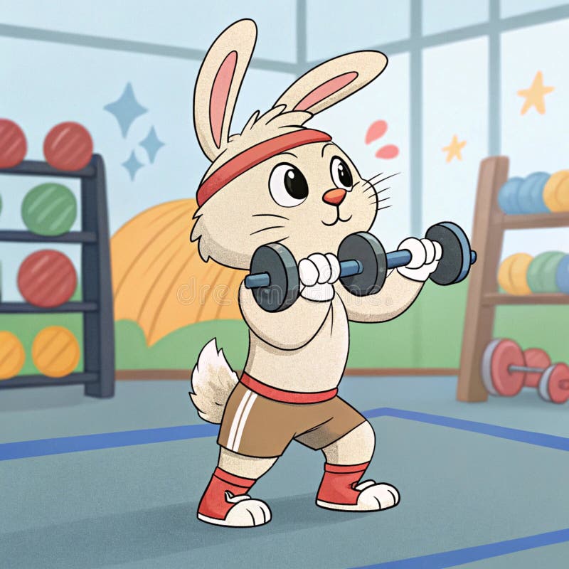 A Rabbit Lifting Tiny Weights at the Gym Stock Illustration ...