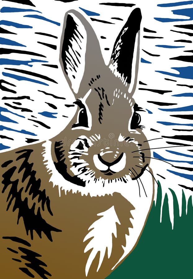 Rabbit Linocut Illustration Stock Illustration - Illustration of ...
