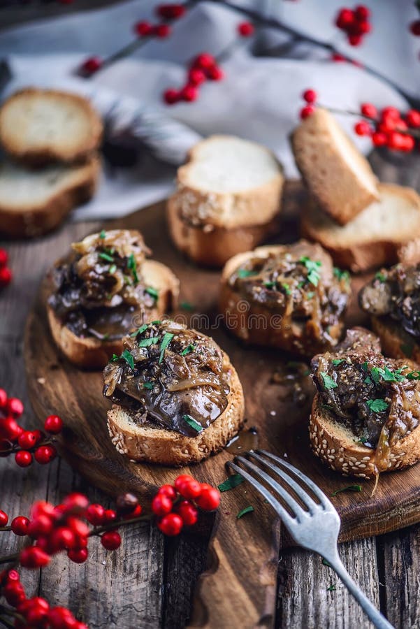 Rabbit Liver Crostini Appetizer.style Rustic Stock Image - Image of ...