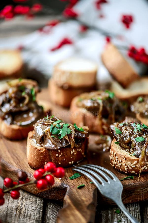 Rabbit Liver Crostini Appetizer.style Rustic Stock Image - Image of ...