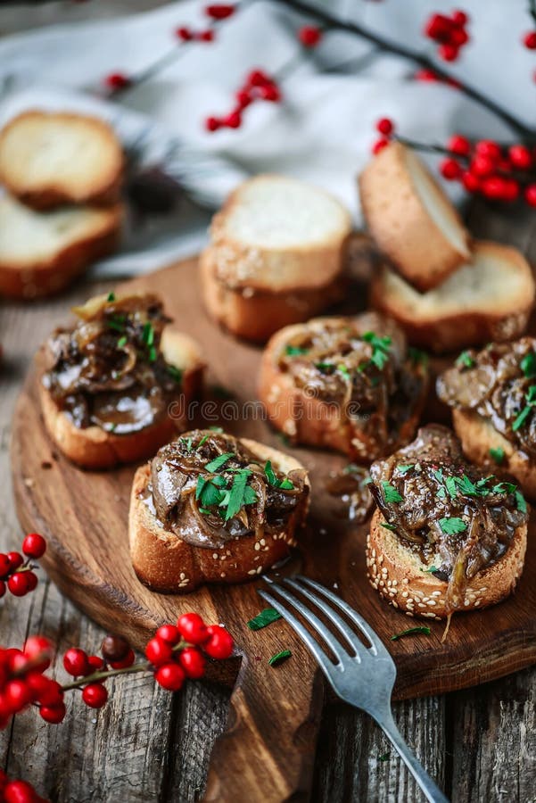 Rabbit Liver Crostini Appetizer.style Rustic Stock Photo - Image of ...