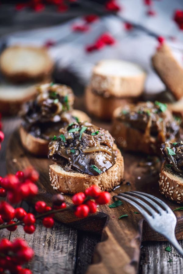 Rabbit Liver Crostini Appetizer.style Rustic Stock Photo - Image of ...