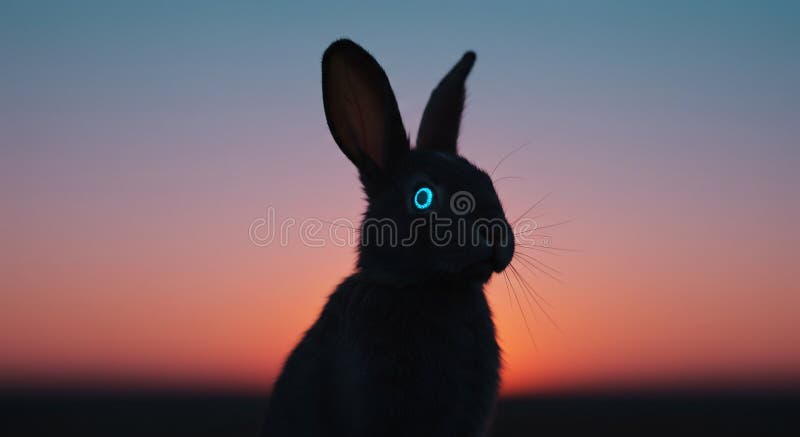 Rabbit Looking Out at Sunset Sky with Glowing Eyes Stock Photo - Image ...