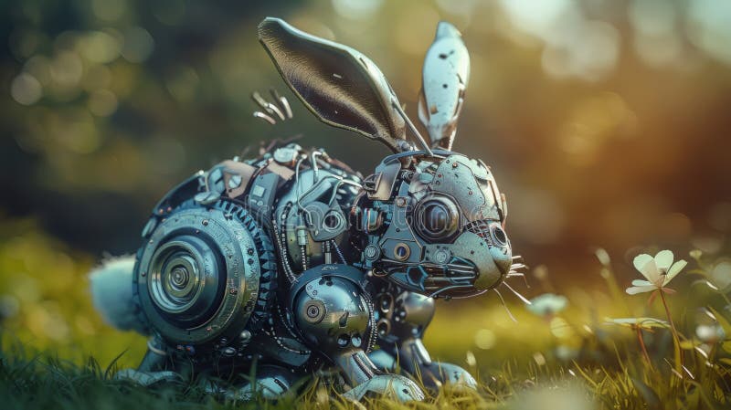 A Rabbit Made Out of Metal Sitting in the Grass, AI Stock Photo - Image ...