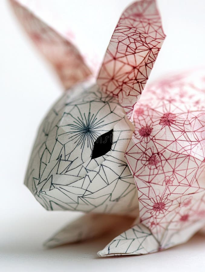A Rabbit Made Out of Paper with a Black Eye and Pink and White Stripes ...
