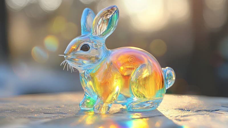 A Rabbit Made of Shimmering Jelly, Translucent with a Vibrant Rainbow ...