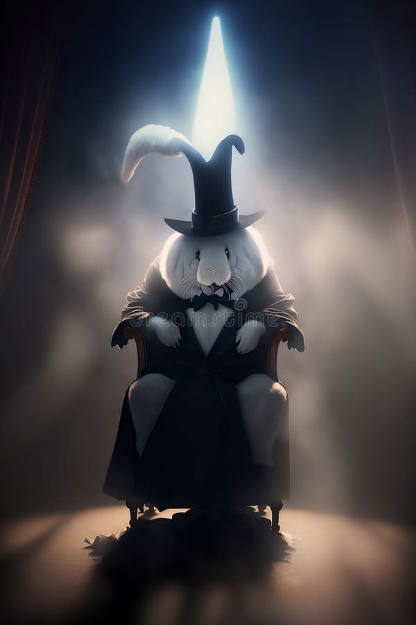 Rabbit Magician in a Black Hat on a Chair Stock Illustration ...