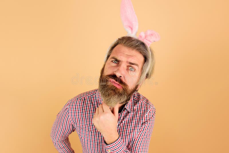 Rabbit Man. Easter Day. Confused Guy with Bunny Ears. Man in Bunny Ears ...