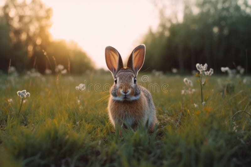 A rabbit on the meadow stock photo. Image of idyllic - 304628898