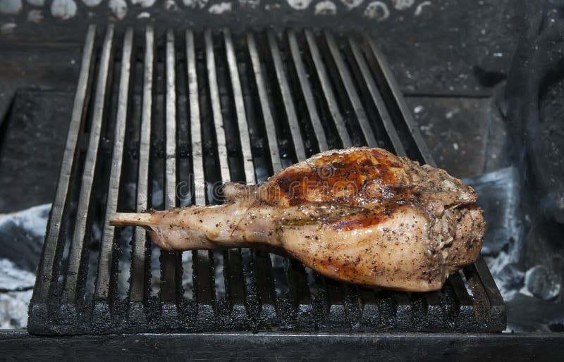 Rabbit meat on the grill stock image. Image of plate - 40723701