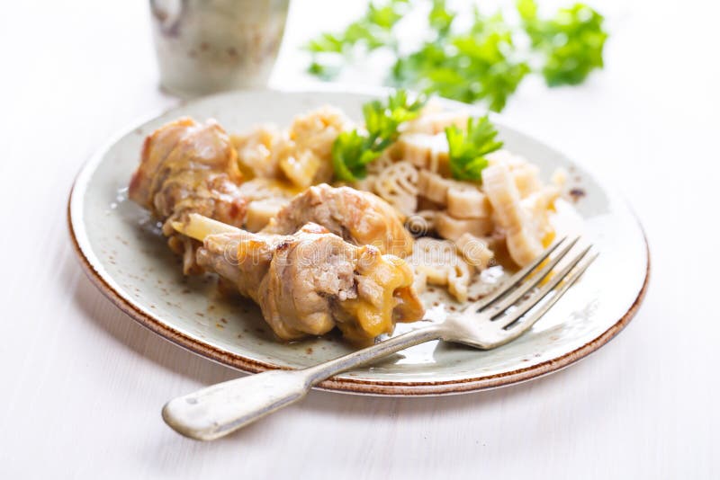 Rabbit Meat with Pasta and Vegetable Sauce Stock Photo - Image of ...