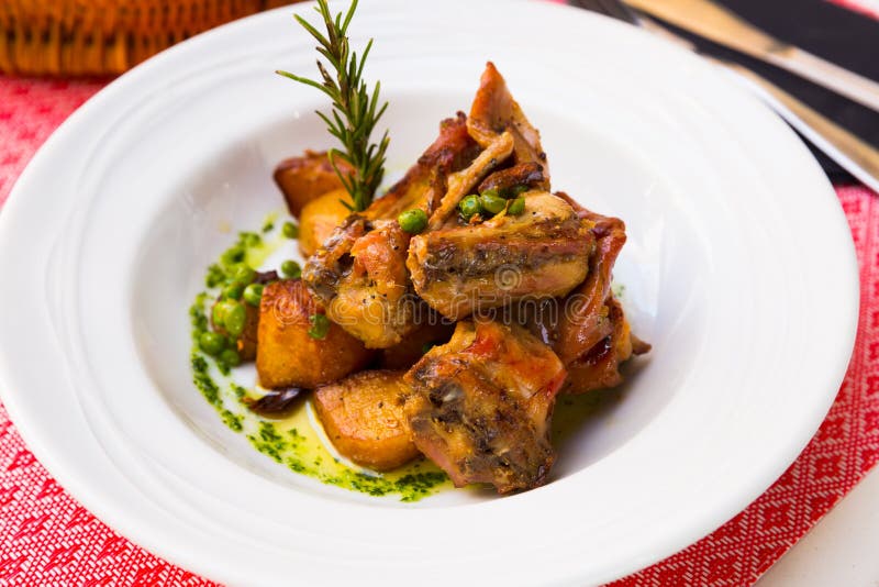 Rabbit Meat Served with Peas Stock Image - Image of products, bake ...