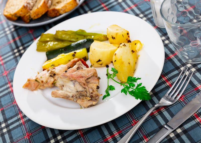 Rabbit Meat with Vegetables Served on Plate Stock Photo - Image of ...