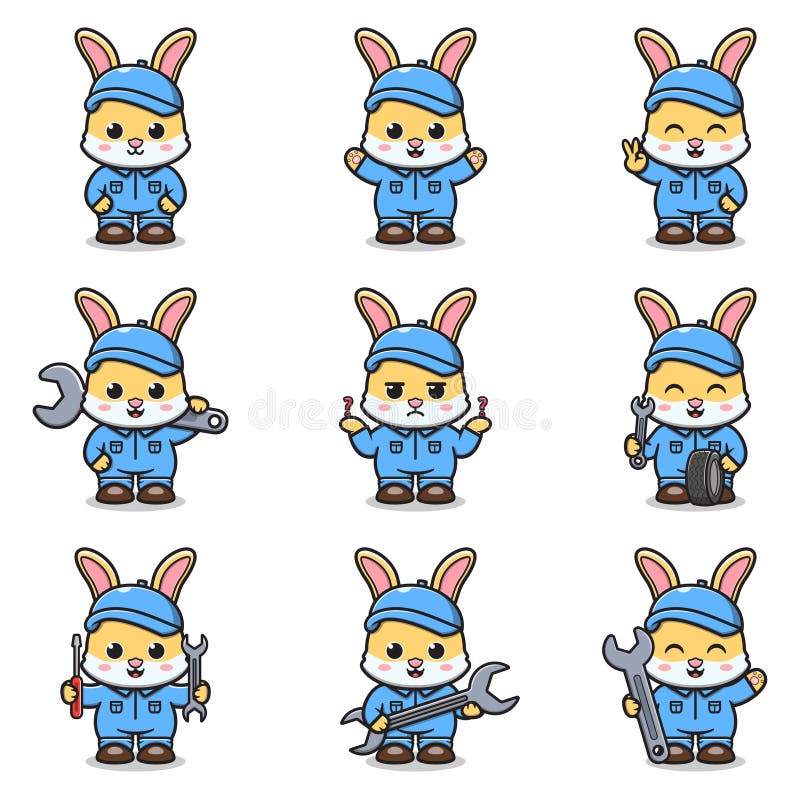Cartoon Vector of Rabbit Mechanic Set Stock Vector - Illustration of ...