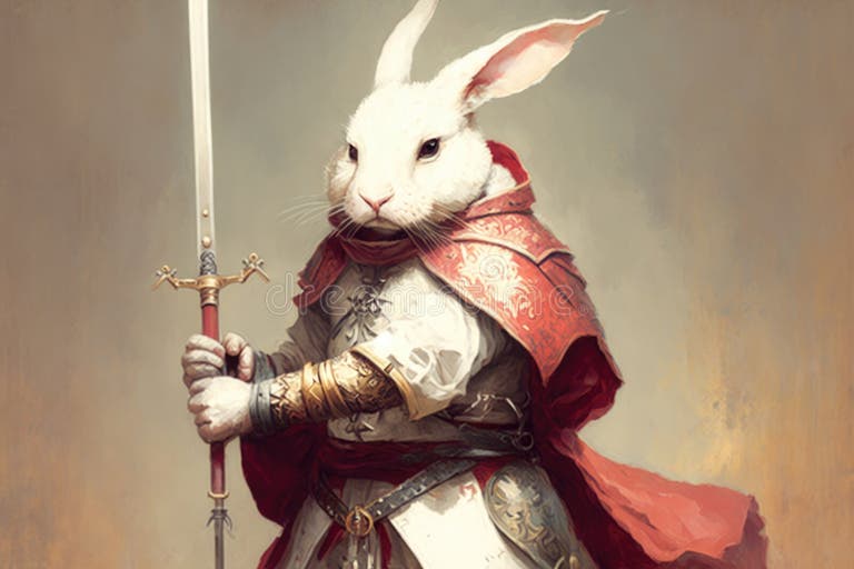 Rabbit in Medieval Armor with Sword and Shield. Retro Style Stock ...