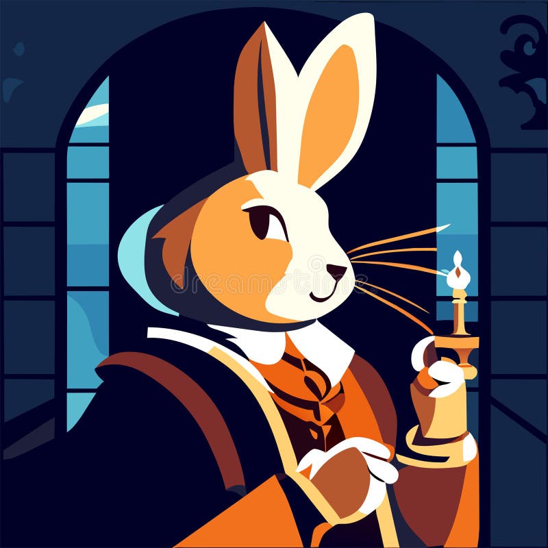 Rabbit in Medieval Costume with a Candlestick. Vector Illustration ...