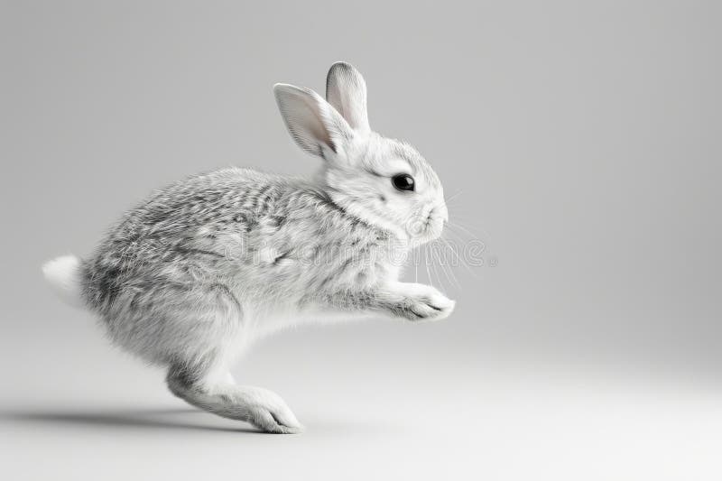 Rabbit Mid-hop, No Shadows, Clean White Setting Stock Illustration ...