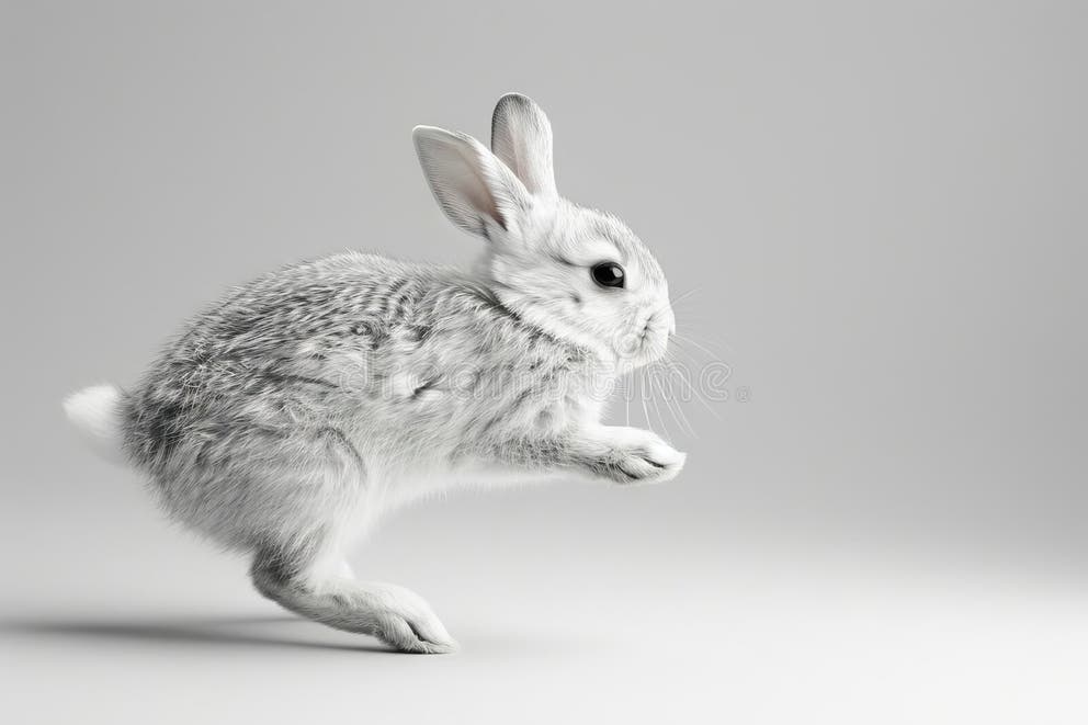 Rabbit Mid-hop, No Shadows, Clean White Setting Stock Illustration ...