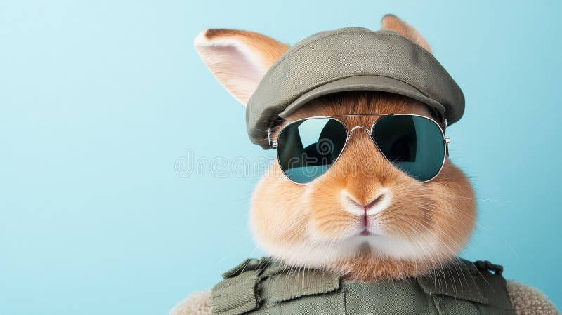 A Rabbit in a Military Officer S Attire, Complete with Sunglasses and a ...