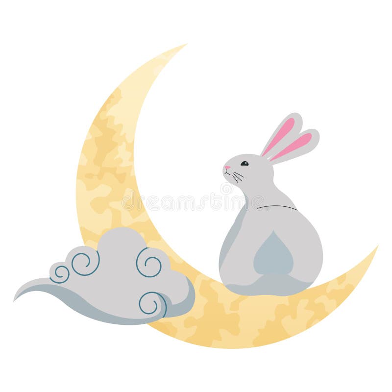 Rabbit on moon with cloud stock vector. Illustration of celebrate ...