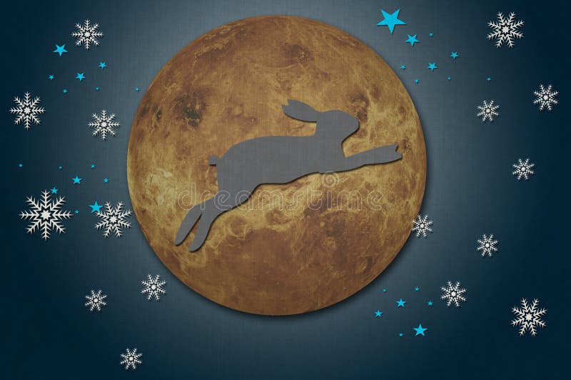 Rabbit on the Moon from Recycled Papercraft Stock Illustration ...