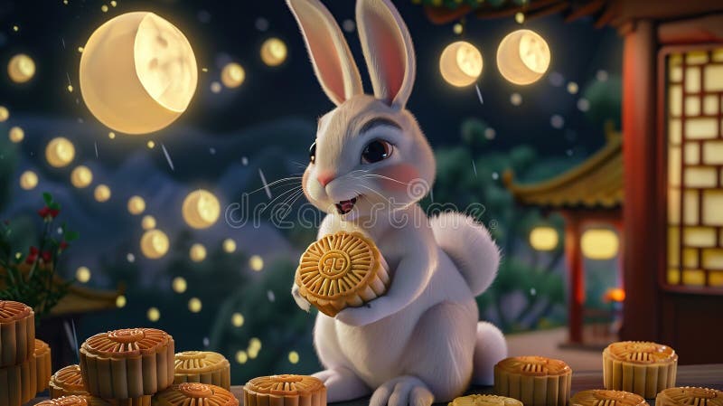 Rabbit with Mooncakes in the Night. Generative Ai Stock Illustration ...