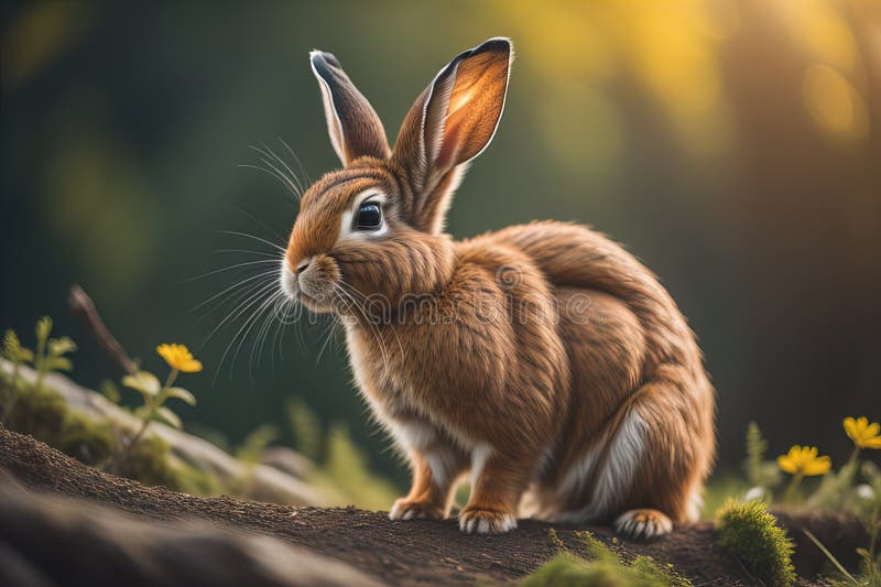 Rabbit in the Mountains at Sunset. Cute Rabbit in the Mountains Stock ...