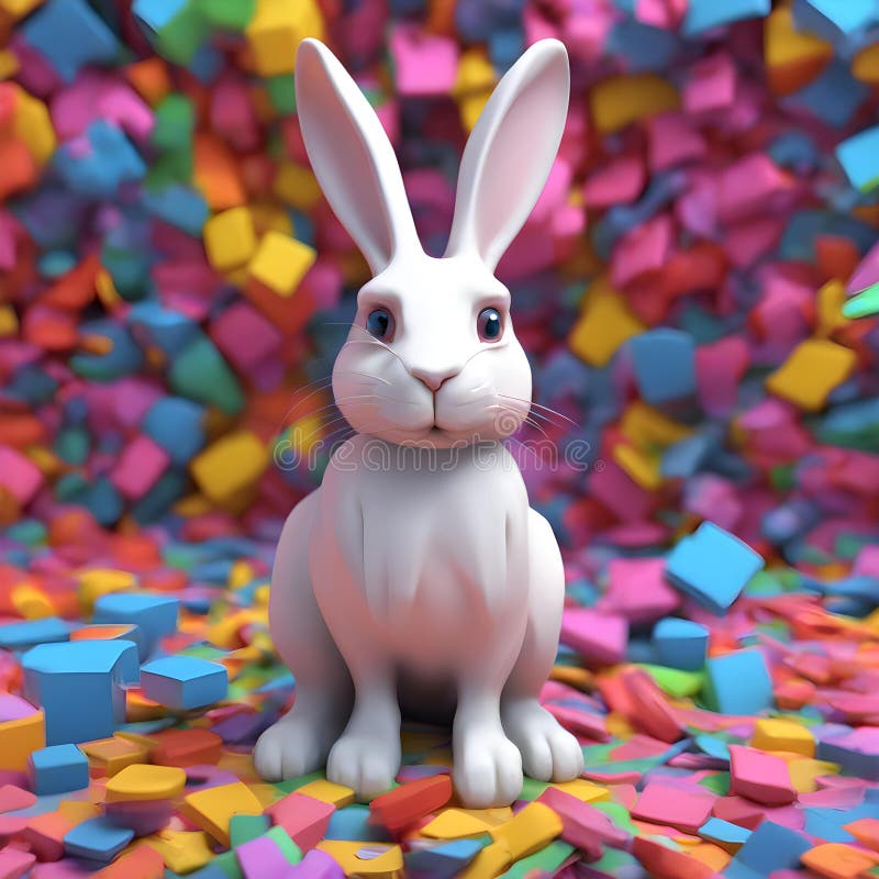 Rabbit in Multi Colored Pieces of Paint. 3D Render Stock Illustration ...