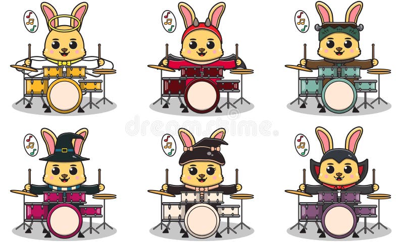 Rabbit Music Halloween Set Drum Stock Vector - Illustration of drum ...