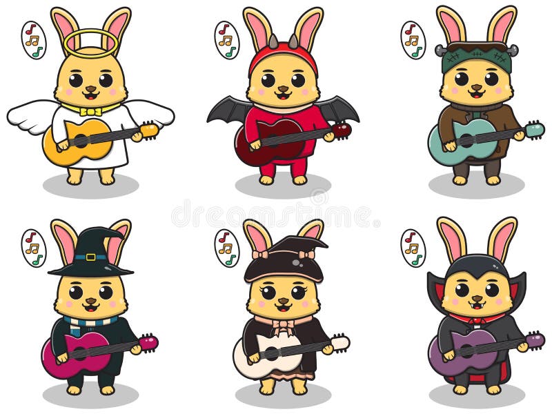 Rabbit Music Halloween Set Guitar Stock Vector - Illustration of funny ...