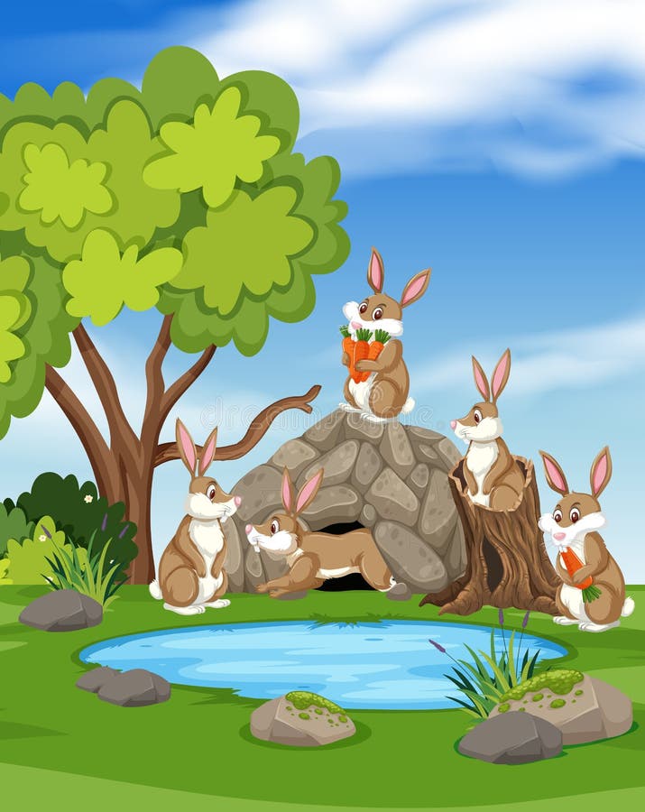 Rabbit in nature landscape stock vector. Illustration of design - 127559589