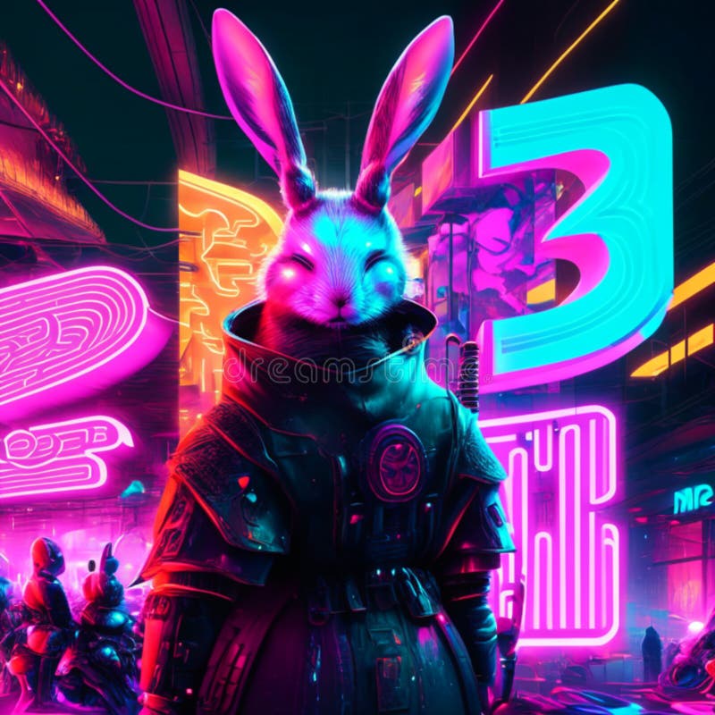 Rabbit in a Neon Light. 3d Rendering, 3d Illustration Stock ...