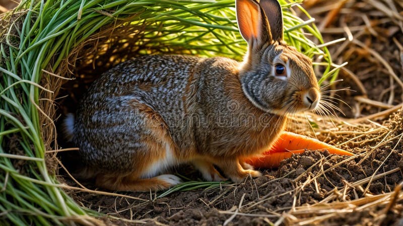Rabbit in a Nest on the Ground, Close-up Stock Illustration ...