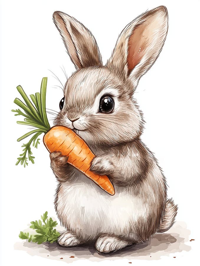 Rabbit Nibbling on a Carrot Stock Illustration - Illustration of ...